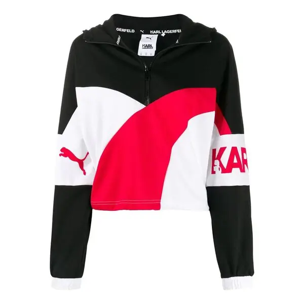 PUMA X Karl Lagerfeld Color Block Half-zip Hoodie - Black/white/red