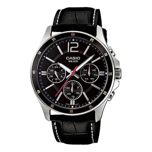 Casio Analog Watch With Leather Strap - Black