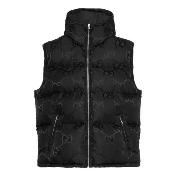 Gucci Jumbo Gg Canvas Puffer Vest - Black