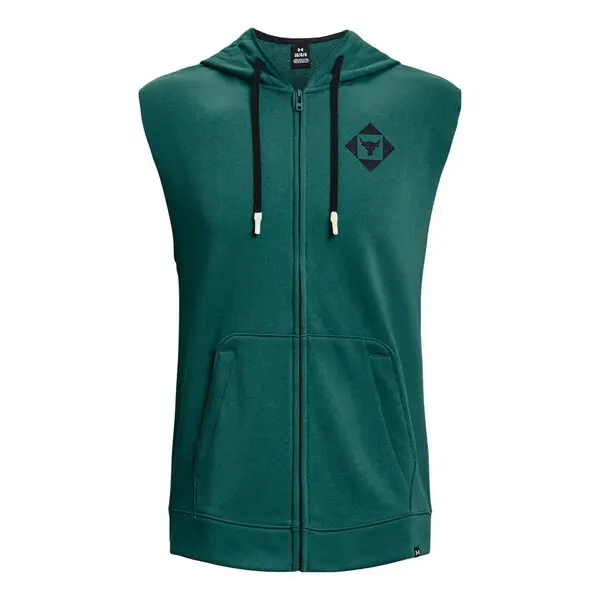 Under Armour Project Rock Heavyweight Terry Sleeveless Full-zip Hoodie - Coastal Teal/ivory/black