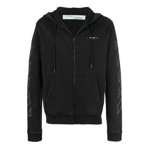Off-White Zip Up Hoodie With Printed Detail - Blackgray