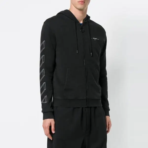 Off-White Zip Up Hoodie With Printed Detail