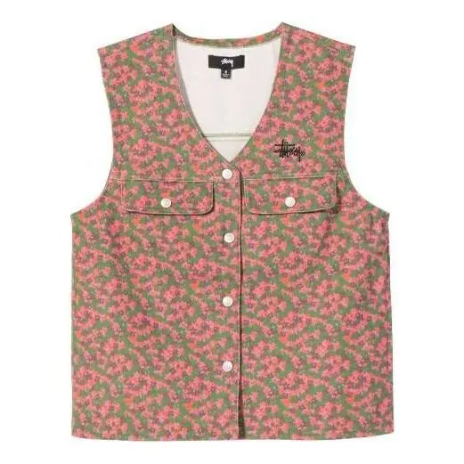 StÜssy Sycamore Canvas Vest 'flower - Red/green