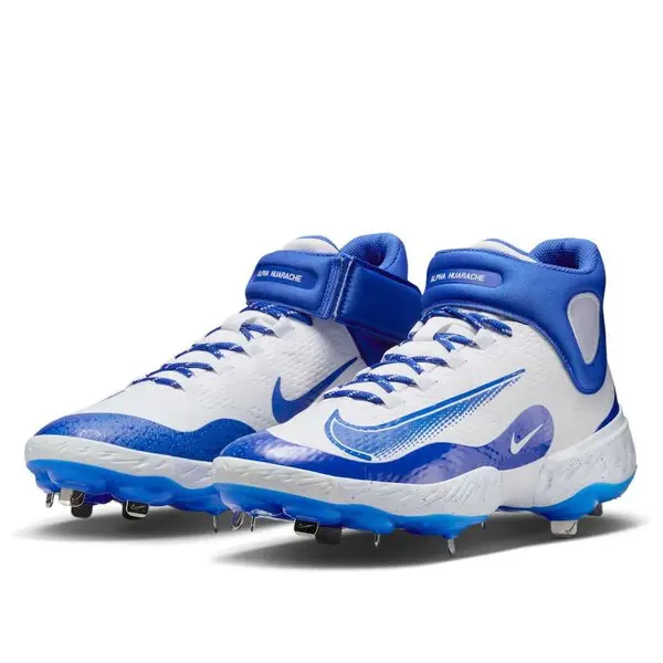 Nike Alpha Huarache Elite 4 Mid Athletic Cleats - White/hyper Royal