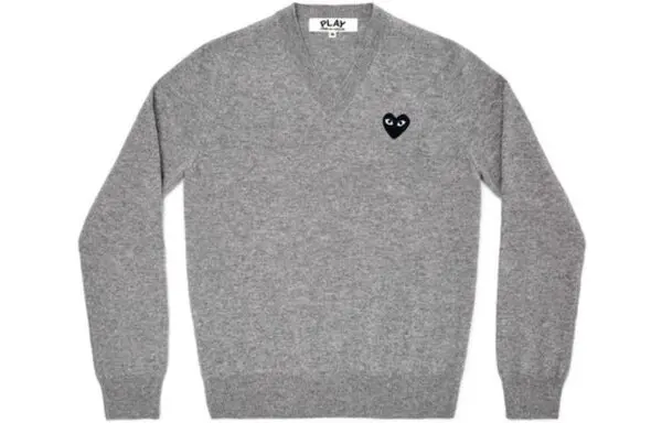 Play Comme Des Garcon V-neck Long Sleeve T-shirt With Black Emblem