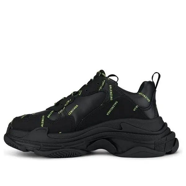 Balenciaga Triple S Sneaker 'allover Logo - Black/yellow