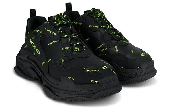 Balenciaga Triple S Sneaker 'allover Logo - Black/yellow