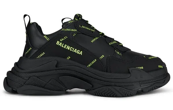 Balenciaga Triple S Sneaker 'allover Logo - Black/yellow