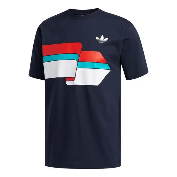Adidas Originals Ripple Tee Colorblock Printing Sports Short Sleeve Blue - Navy
