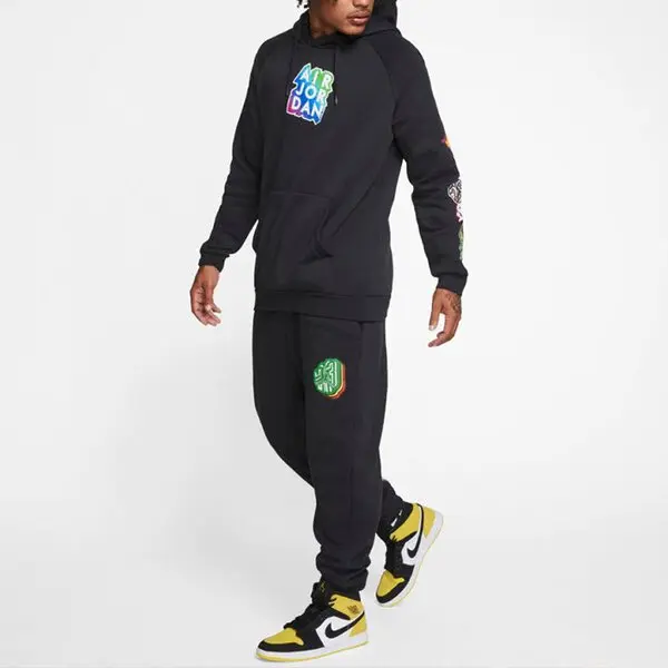 JORDAN Mj Sticker Sweatpants Casual Sports Fleece Lined Long Pants - Black