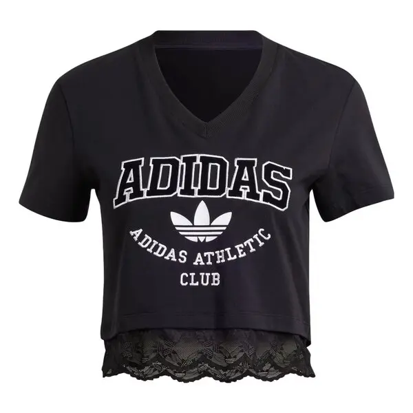 Adidas Originals Cropped Lace Trim T-shirt - Black
