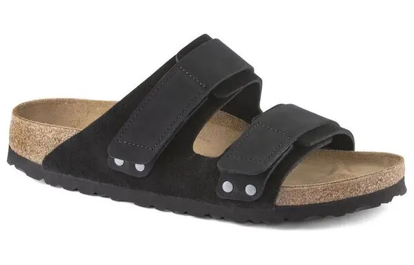 BIRKENSTOCK Uji Nubuck/suede Leather Slides - Black/sand
