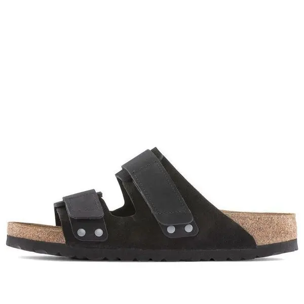 BIRKENSTOCK Uji Nubuck/suede Leather Slides - Black/sand