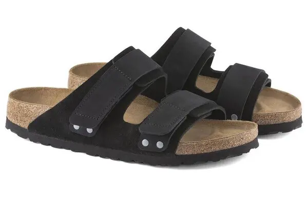 BIRKENSTOCK Uji Nubuck/suede Leather Slides - Black/sand