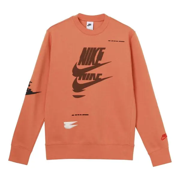 Nike Sport Logo Printing Fleece Round Neck Pullover 'orange - Default Color