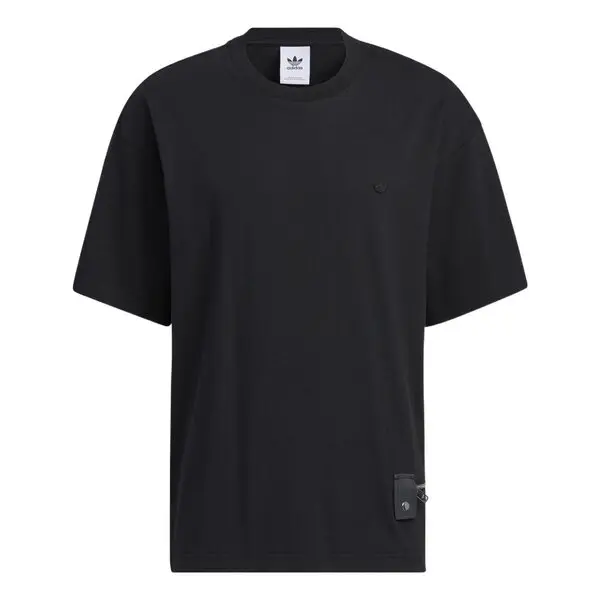 Adidas Originals Zipper Ss Tee Solid Color Sports Round Neck Short Sleeve Black - Multi-color