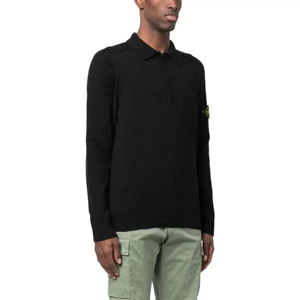 Stone Island Quarter Zip Sweater With Detachable Badge