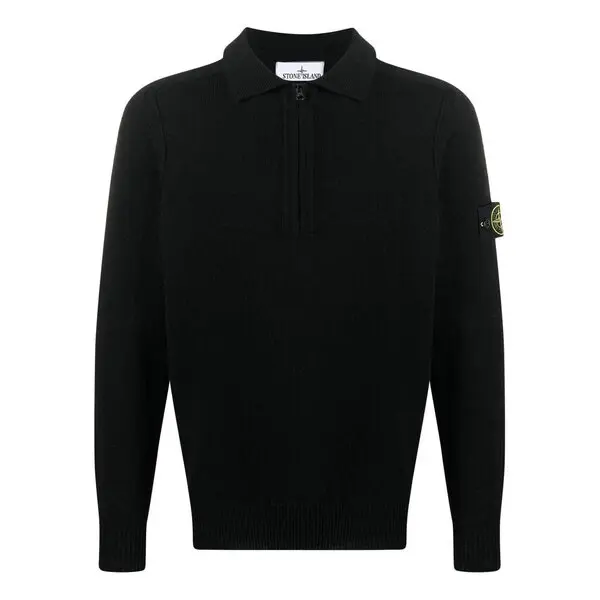 Stone Island Quarter Zip Sweater With Detachable Badge