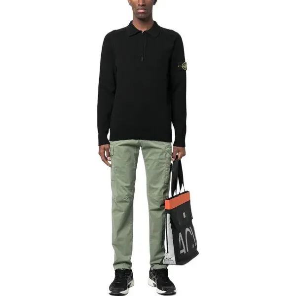 Stone Island Quarter Zip Sweater With Detachable Badge