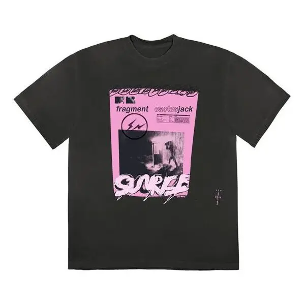 TRAVIS SCOTT Cactus Jack For Fragment Pink Sunrise T-shirt - Washed Black