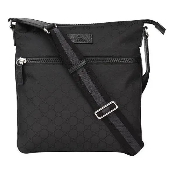 Gucci Logo Stripe Webbing Shoulder Strap Nylon Messenger Bag - Black