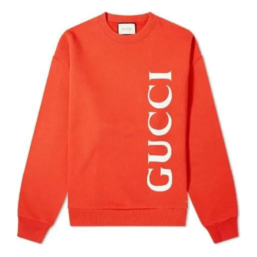 Gucci Large Logo Pure Cotton Round Neck Brick - Red