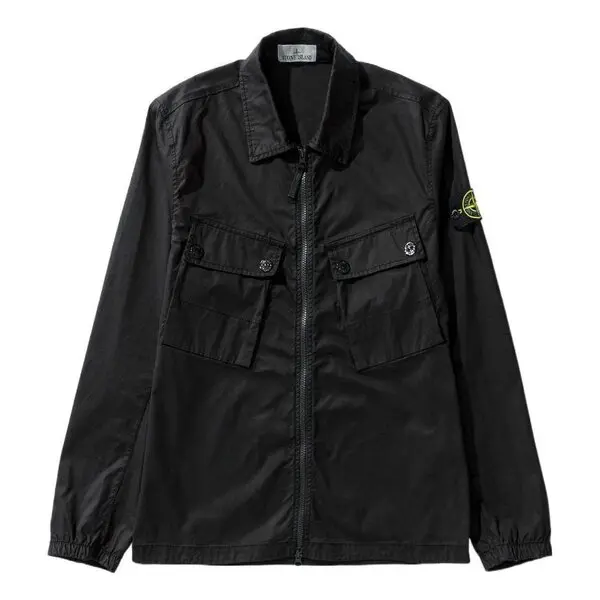 Stone Island Compass Patch Zip Up Shirt Jacket - Black