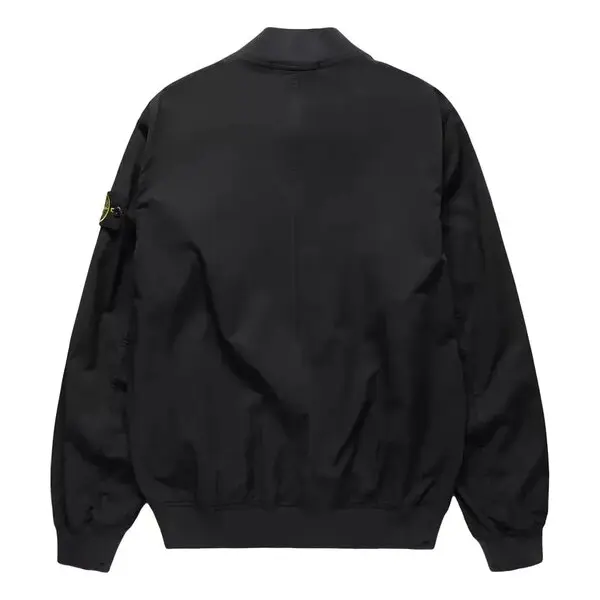 Stone Island Logo Patch Zip Up Bomber Jacket - Black