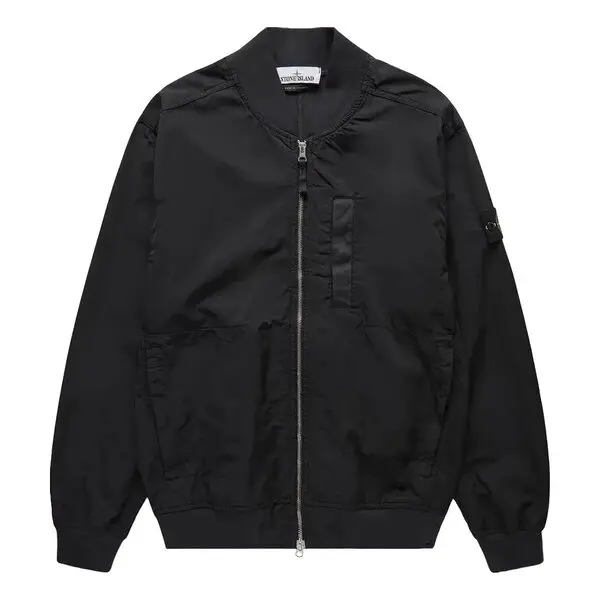 Stone Island Logo Patch Zip Up Bomber Jacket - Black