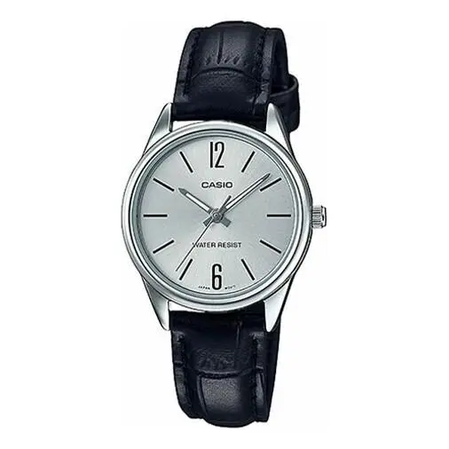 Casio Analog Dress Watch With Black Band And Silver Dial - White