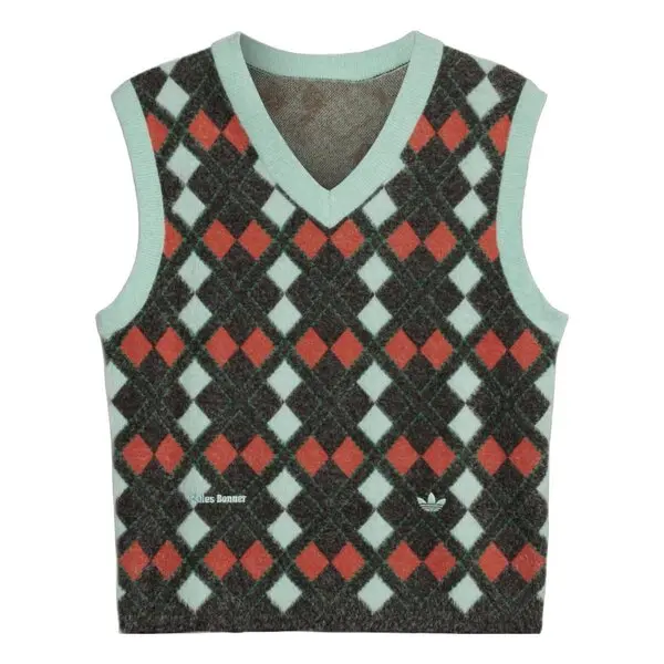 Adidas X Wales Bonner Argyle Knit Vest - Dark Green/red