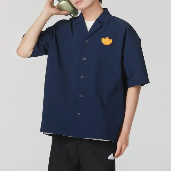 Adidas Originals Graphic Shirt Asia Sizing 'navy Yellow - Navy/yellow