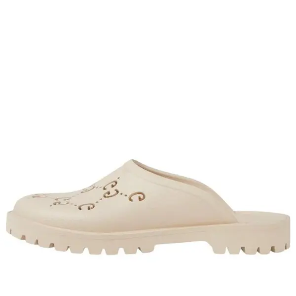 Gucci Slip On Sandals With Cut Out Monogram Detailing - Mystic White