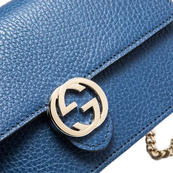 Gucci Double G Leather Woc Chain Shoulder Bag - Blue