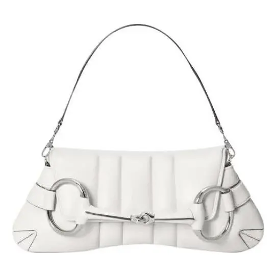 Gucci Horsebit Chain Medium Shoulder Bag - White