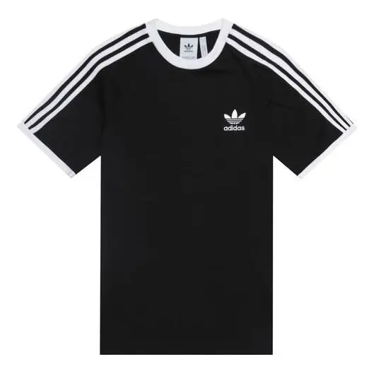 Adidas Originals 3-stripes Tee Casual Loose Round Neck Logo Stripe Short Sleeve - Black