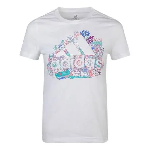 Adidas Multi-color Printing Short Sleeve T-shirt - White