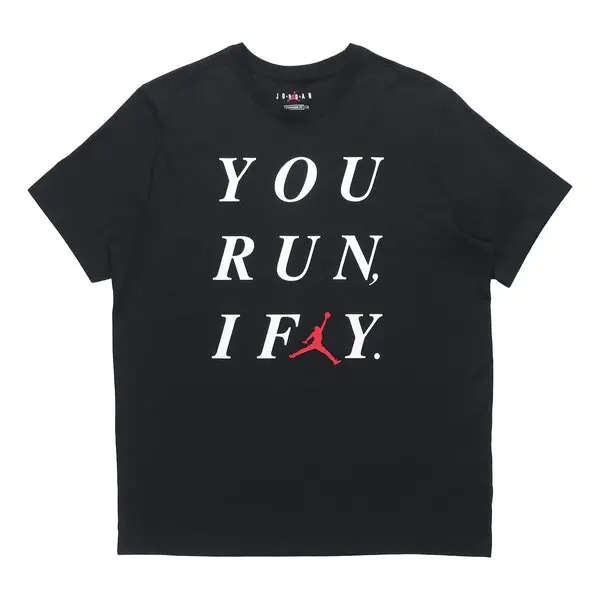 JORDAN I Fly Slogan Printing Casual Sports Short Sleeve - Black