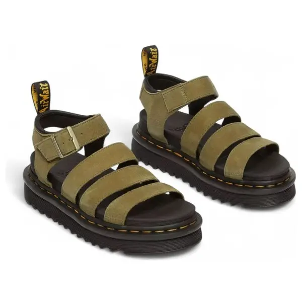 Dr. Martens Blaire Tumbled Nubuck Strappy Sandals - Muted Olive
