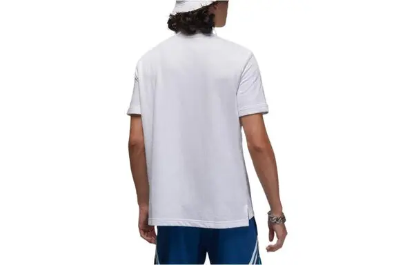 JORDAN Solid Color Lapel Button Brand Multi-color Embroidered Short Sleeve T-shirt White