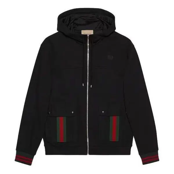 Gucci Cotton Jersey Hooded Jacket With Web Detail - Black