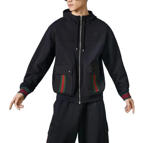Gucci Cotton Jersey Hooded Jacket With Web Detail