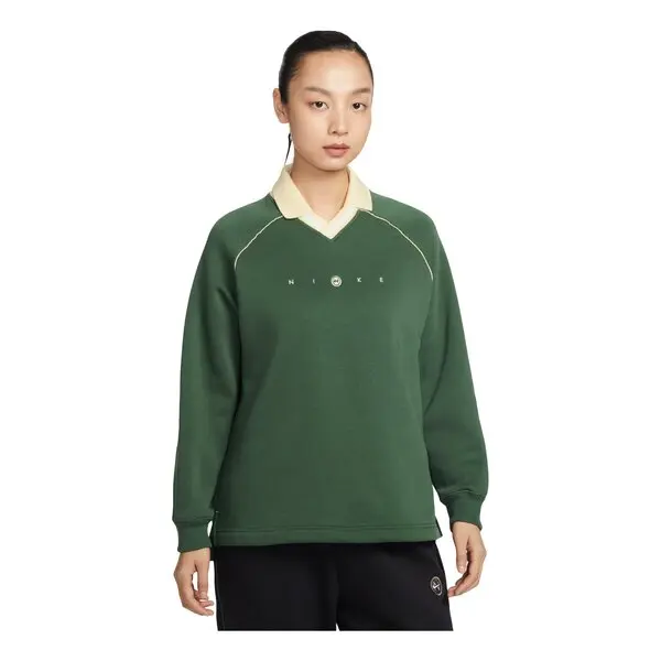 Nike Phoenix Fleece Oversized Graphic Polo Top - Fir/alabaster