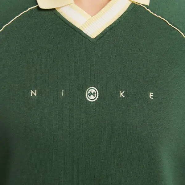 Nike Phoenix Fleece Oversized Graphic Polo Top - Fir/alabaster
