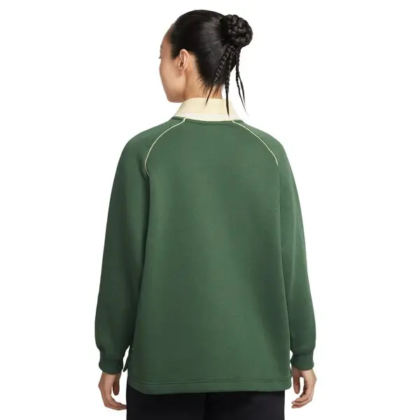 Nike Phoenix Fleece Oversized Graphic Polo Top - Fir/alabaster