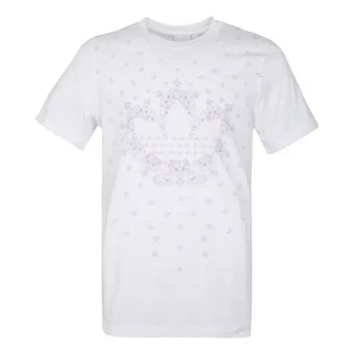 Adidas Originals Bandana Trefoil Pattern Logo Printing Round Neck Short Sleeve T-shirt - White