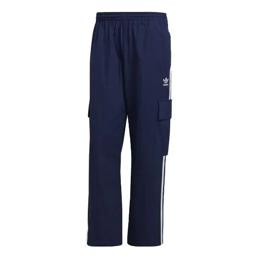 Adidas Originals Logo Stripe Elastic Waistband Sports Cargo Autumn Blue Pants - Default Color