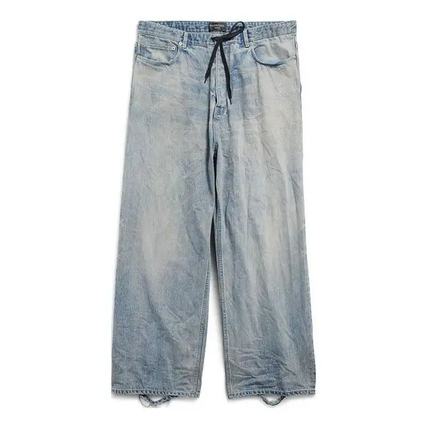 Balenciaga Oversized Baggy Distressed Jeans - Light Blue
