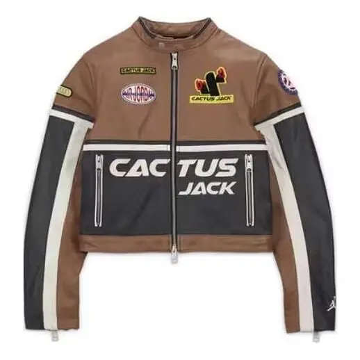 JORDAN X Travis Scott Cactus Jack Leather Jacket - Archaeo Brown