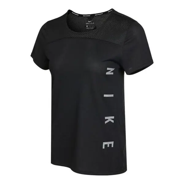 Nike Dri-fit Short Sleeve Performance T-shirt With Reflective Logo - Black